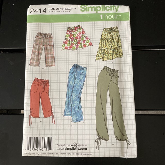 Pants Shorts Skirt Size 16 to 24 Sewing Pattern Simplicity 2414 Read ...