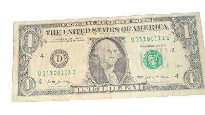 One Dollar Bill, Serial Number D 11100111 C SEE DESCRIPTION | eBay