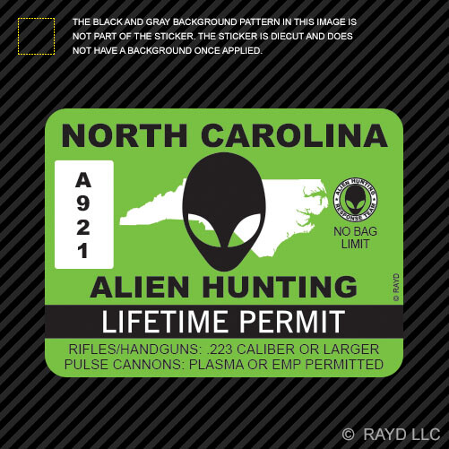North Carolina Alien Hunting Permit Sticker Decal Self Adhesive Vinyl ...