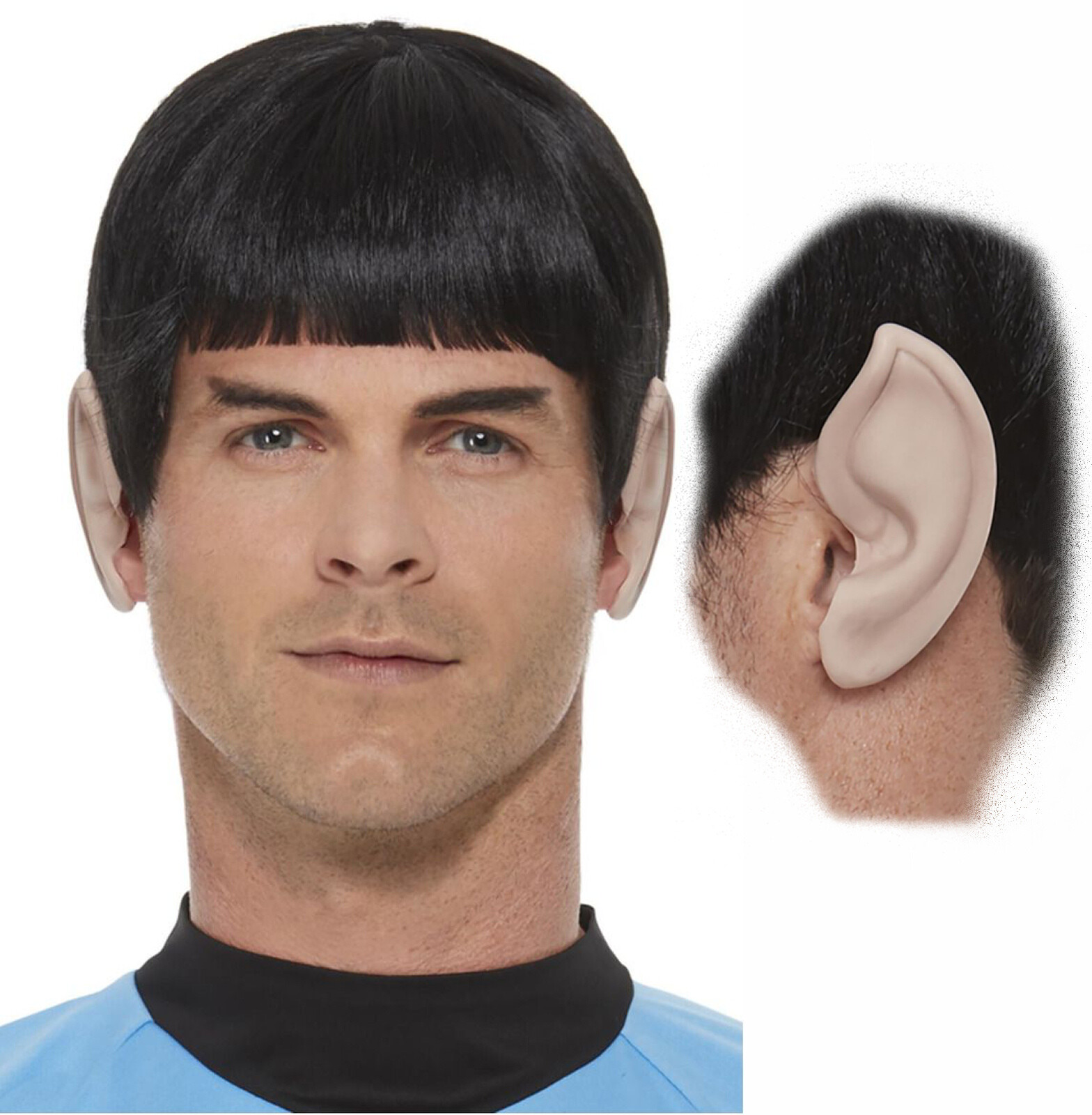Star Trek Official Spock Blue Shirt Top Uniform 60s Fancy Dress Opt Wig ...