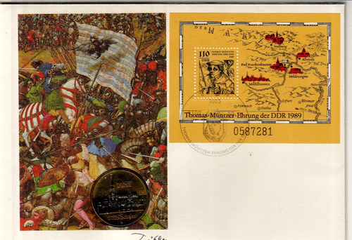 DDR Numis Brief / 5 Mark Münze / Thomas Müntzer Ehrung Block 97 / 21.03 ...