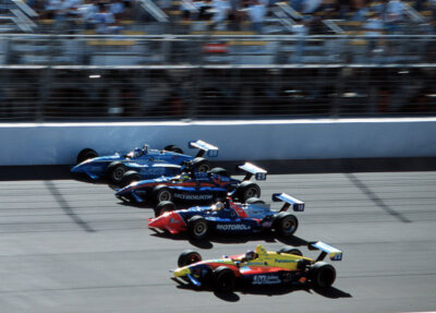 Greg Moore goes 4 wide on his in turn 1 before his fatal crash in - Old ...