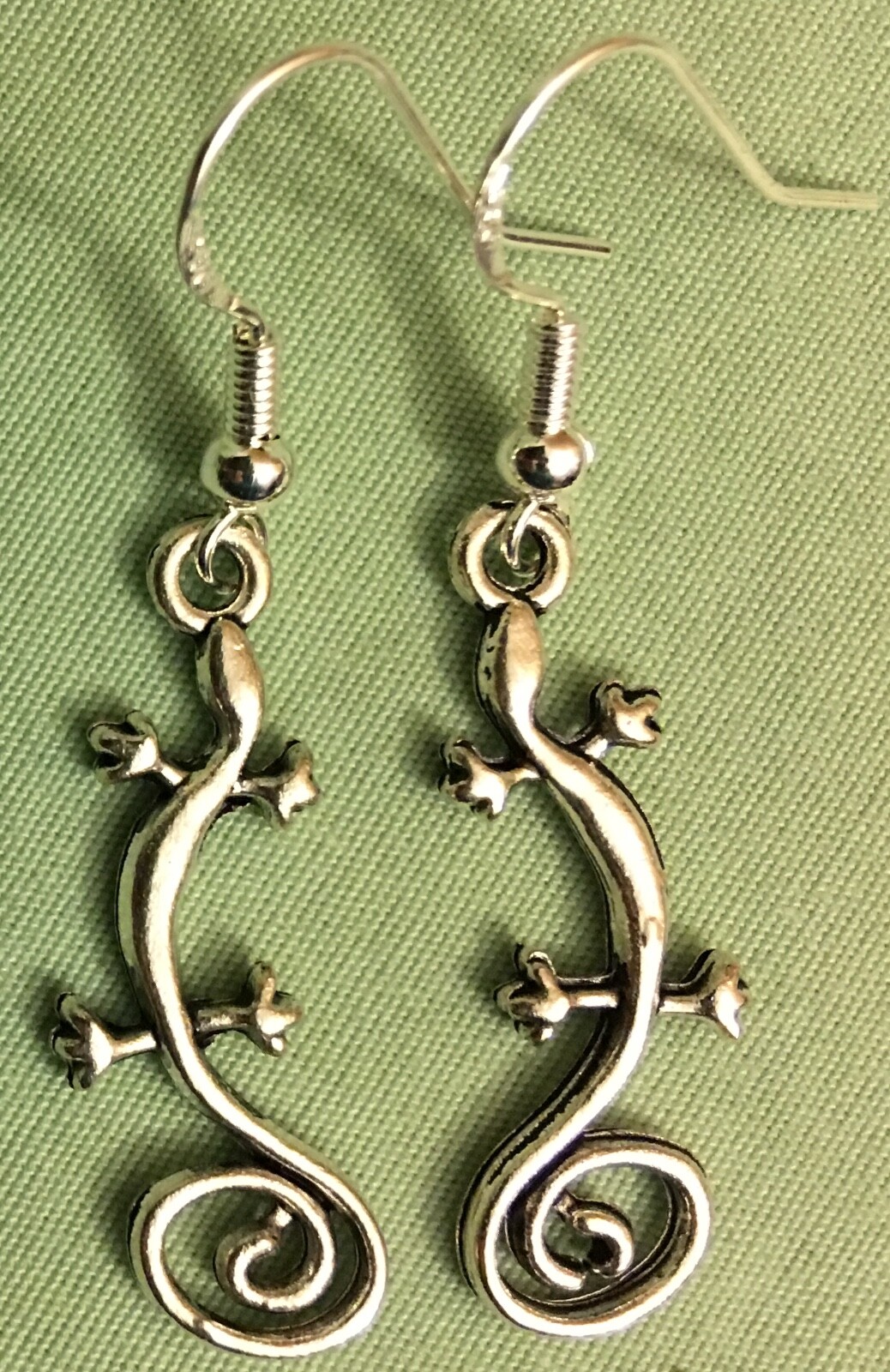 GECKO EARRINGS - Pewter with Sterling Silver Ear Wires LIZARD SKINK | eBay