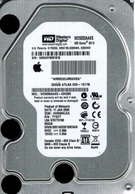Western Digital WD5000AAKS-42H2B0 MAC 500GB DCM: HHRNNVJCA APPLE WMASY ...