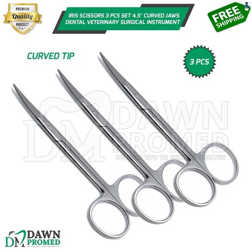 Iris Scissors 3 Pcs Set 4.5” Curved Jaws Dental Surgical Instrument ...