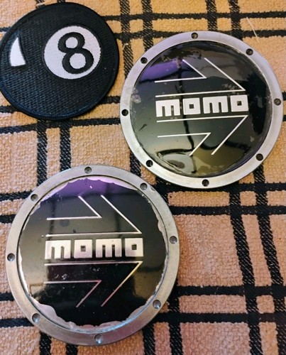 x2 Used Momo 3-1/2" Badge Emblem. Broken Off Tabs. 3M Tape On? For ...