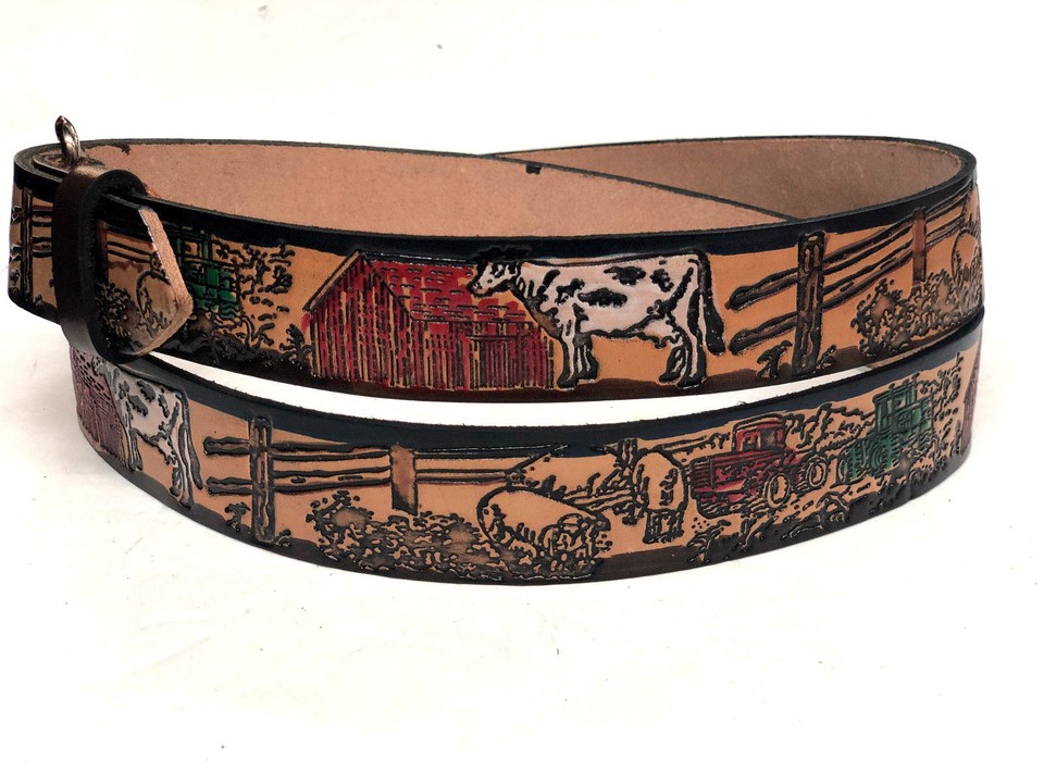 Amerian Pig and Cow Farmer Belt,1 1/2"wide, Genuine Leather,US Seller,H ...