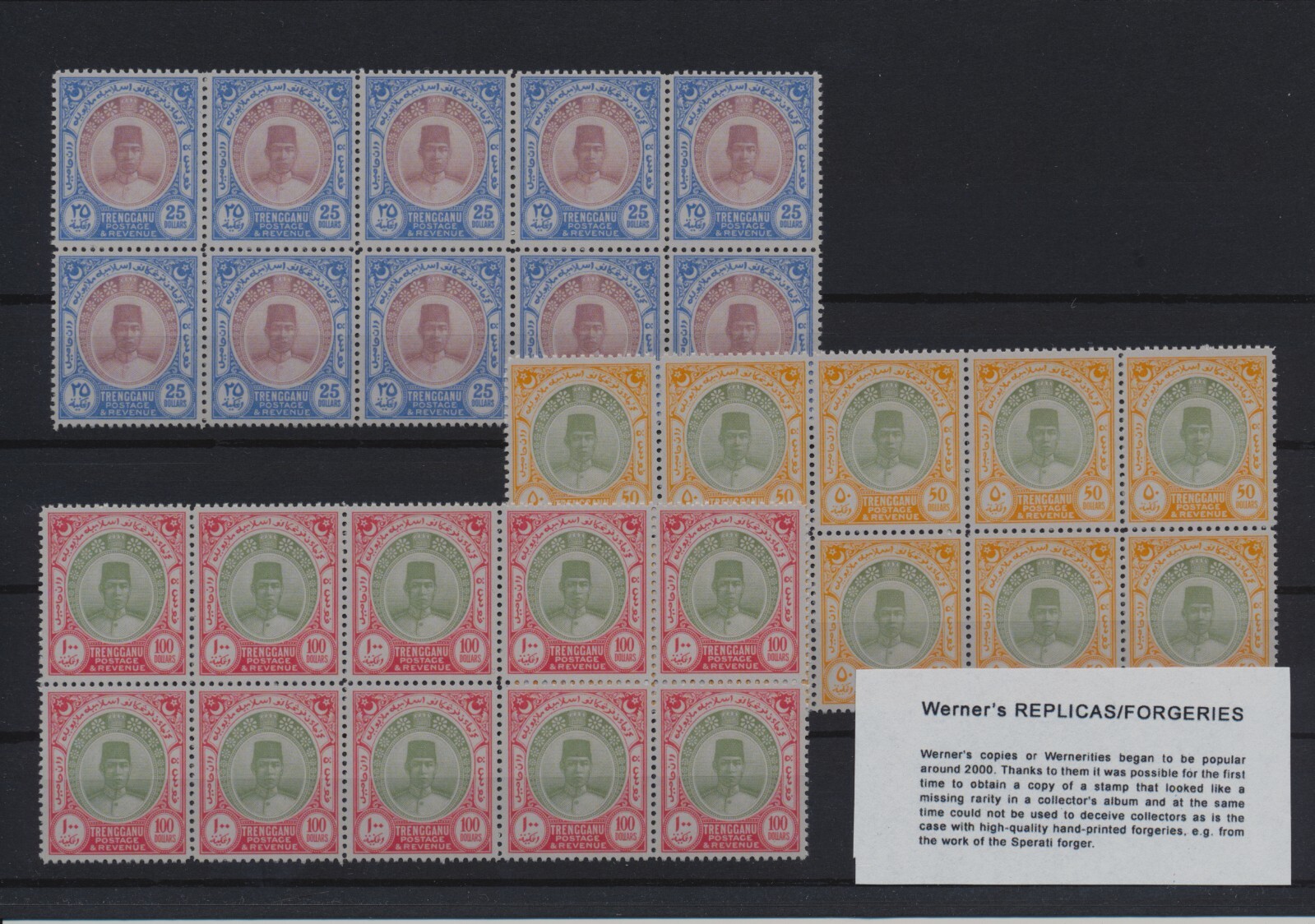 FORGERY - Werner's FORGERY/REPLICA - Malaya Trengganu 1921-41 - 25, 50 ...