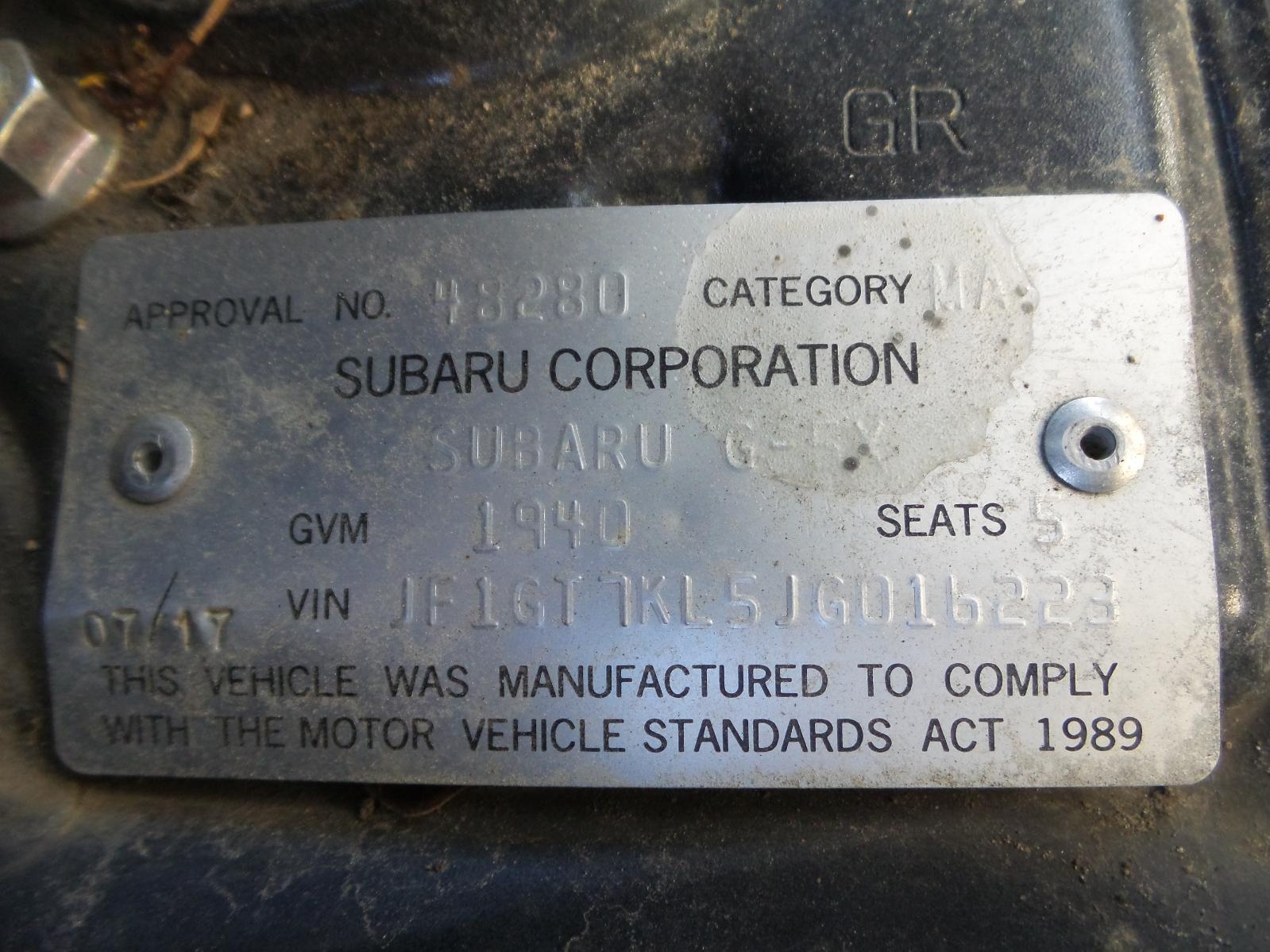 SUBARU XV REAR BAR BRACKET RIGHT RH RHS BAR SLIDE, GX5, 05/17-06/23 ...