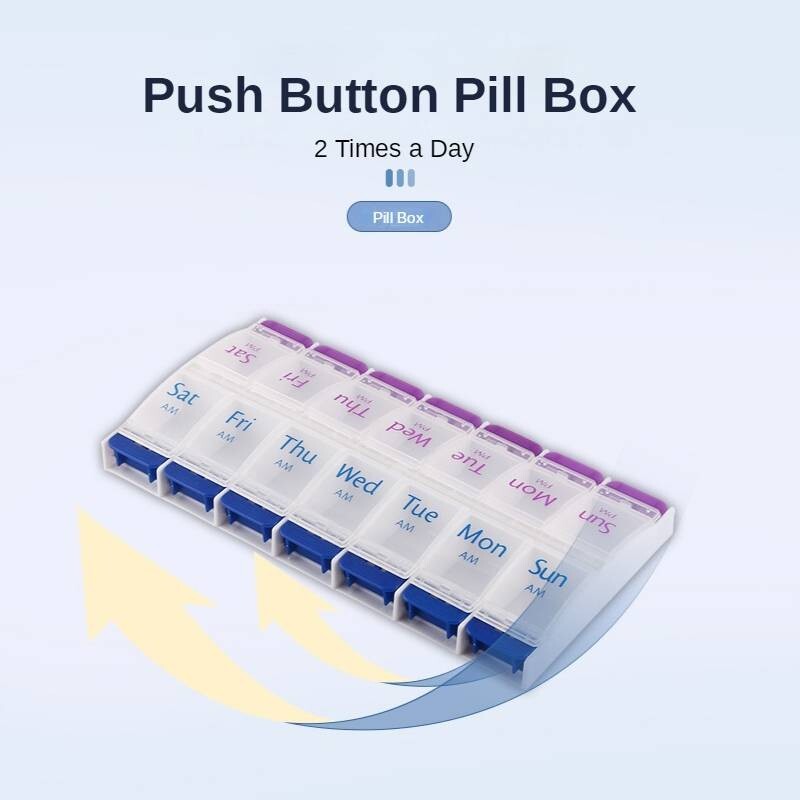 Medicine Pill Box Easy to Open Organiser with Push Button Pop 14, 7 Day ...