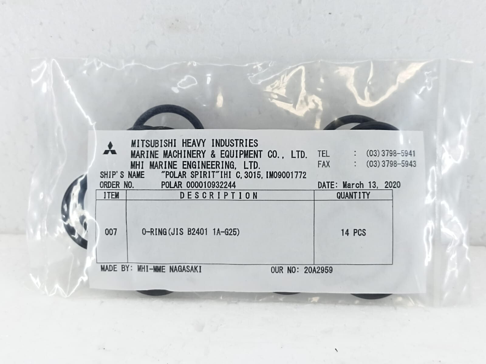 MITSUBISHI JIS B2401 1A-G25 O-RING ITEM NO. 007 - PACK OF 14 PCS | eBay