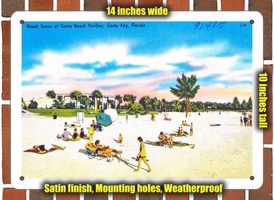 Metal Sign - Florida Postcard - Beach Scene at Siesta Beach Pavilion ...