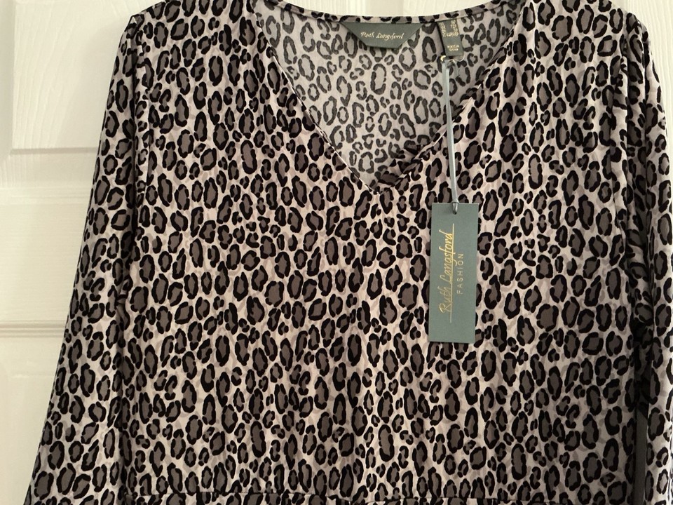 Ruth Langsford Leopard Jersey Midi Stretch Dress Grey Black Fit & Flare ...