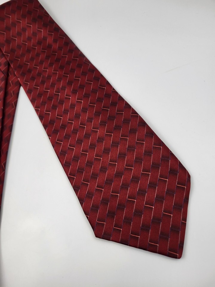 Bill Blass Silk Tie Red Gray Gold Geometric Men Necktie 58 x 3.75 | eBay