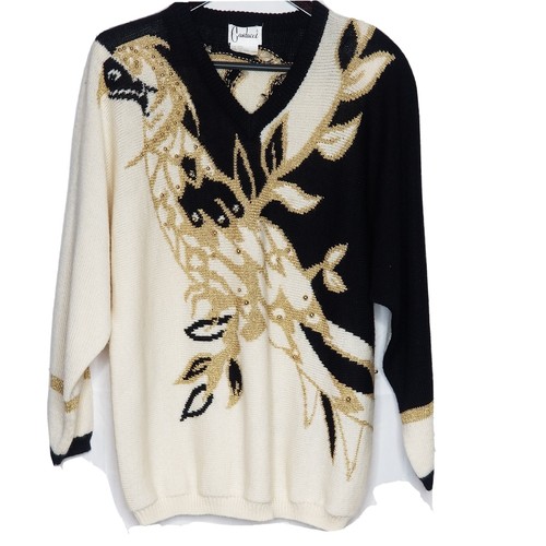 Vintage Carducci Womens Sweater Sz L majority Cream/multicolored V-neck ...