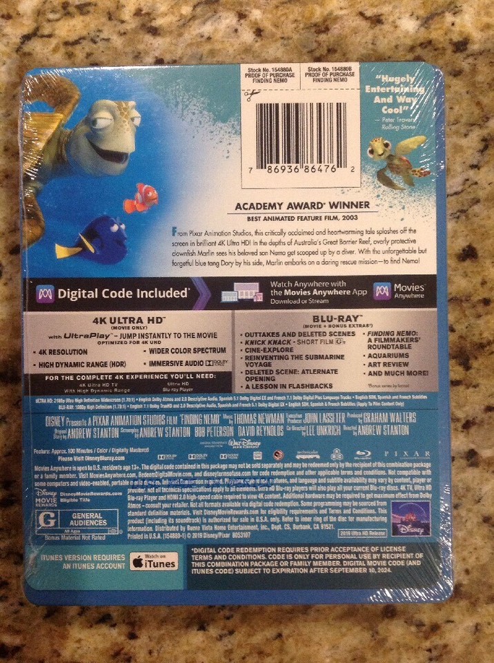 Disney Pixar Finding Nemo 4K (4K Ultra HD,Blu Ray+Digital,Steelbook)NEW ...
