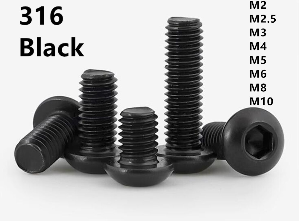 Black 316 Stainless Steel Hex Socket Bolts Button Head Screws M3 M4 M5 ...