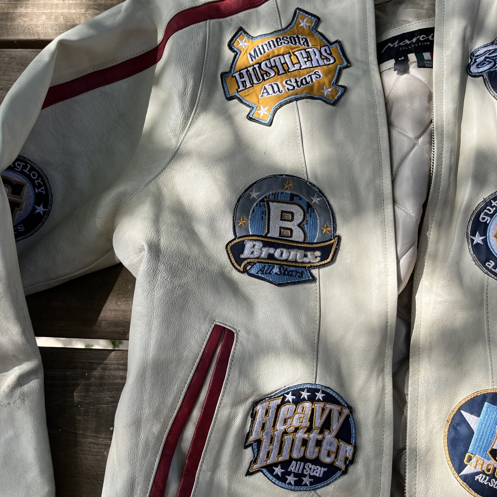 Marcia Collection Italian White Leather Baseball Jack… - Gem