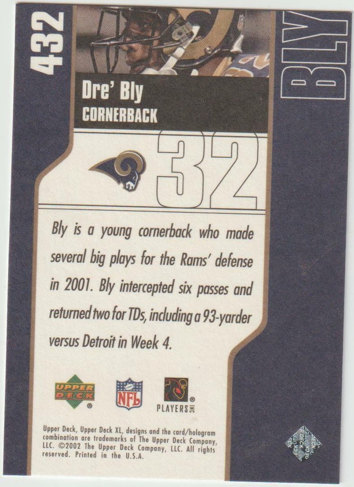 2002 Upper Deck XL #432 Dre' Bly card, Los Angeles Rams | eBay
