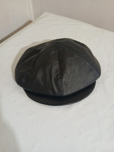 Vintage Wilsons Leather MAXIMA Black Leather Cabbie Newsboy Cap Hat L ...