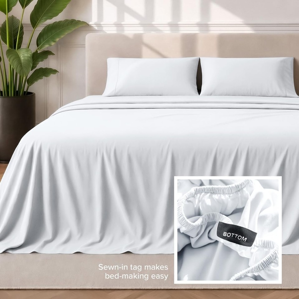 Split Head Flex King Sheet Set 1800TC Ultra-Soft White 4PC Deep Pocket ...