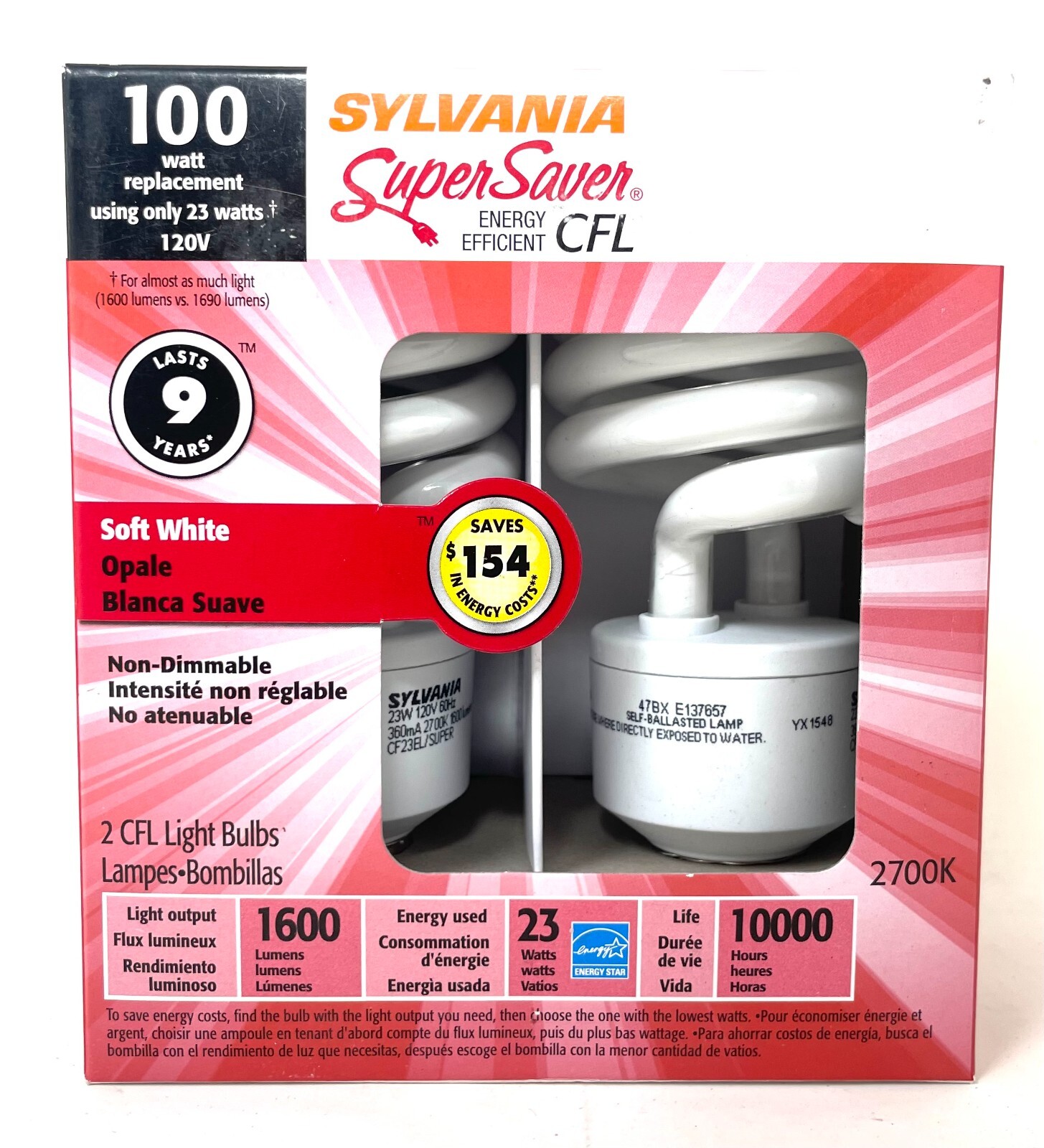 2 PACK Sylvania 100W using 23W CFL Super Saver Soft White E26 120V ...