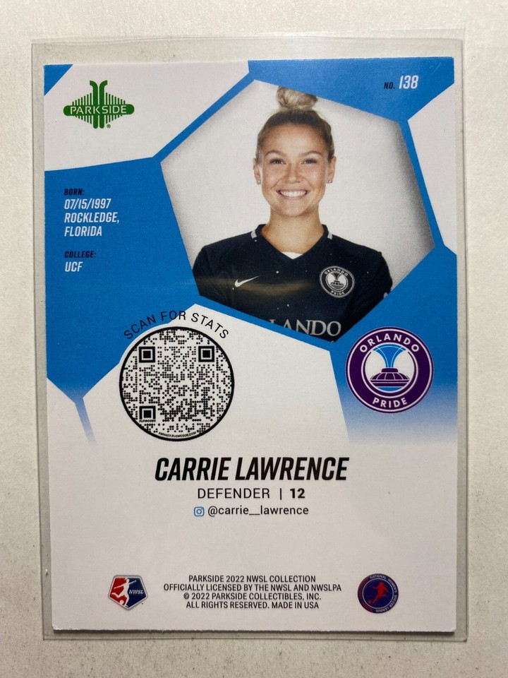 Carrie Lawrence 2022 Orlando Pride Black & White #138 Parkside NWSL ...