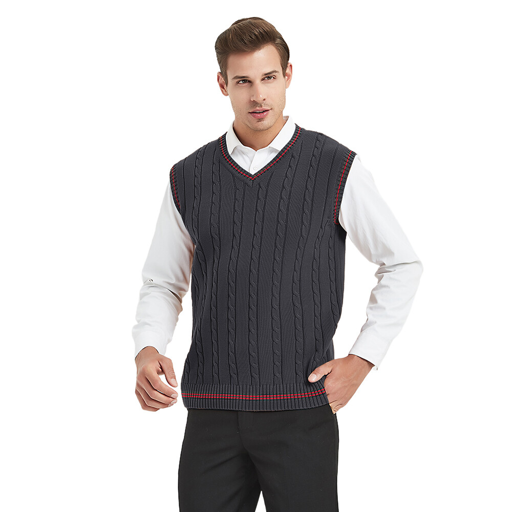 Mens Sweater Vest V Neck Sleeveless Pullover Basic Cable Knit Work ...