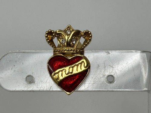 Vintage 1994 Avon Goldtone Red Enamel Crown Heart Mom Mothers Day Pin ...