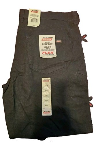 Dickies Mens RANGE PANTS REGULAR Fit Straight Leg Flat Front Flex BlacK ...