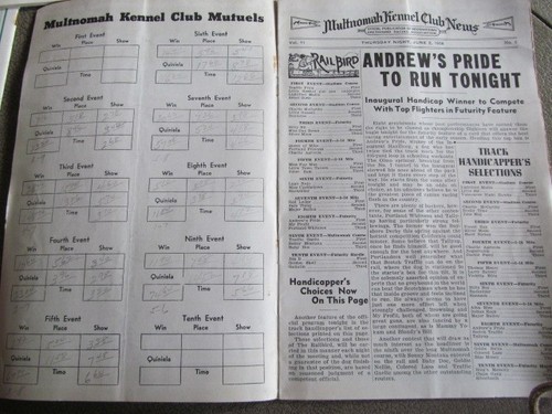 Lot of 5 GREYHOUND DOG RACING 1938 PROGRAMS-Multnomah Kennel Club-Nice ...
