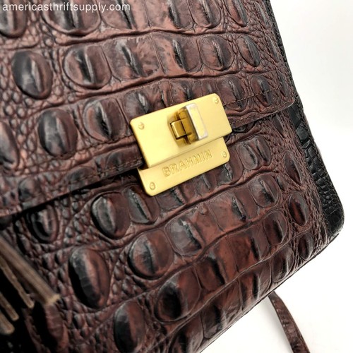 Vintage Brahmin Brown Croc Style Leather Crossbody Bag with Gold ...