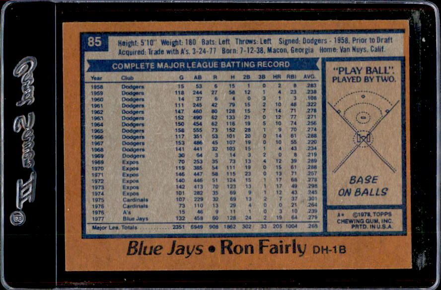 1978 Topps #85 Ron Fairly Toronto Blue Jays - Nice Card | eBay