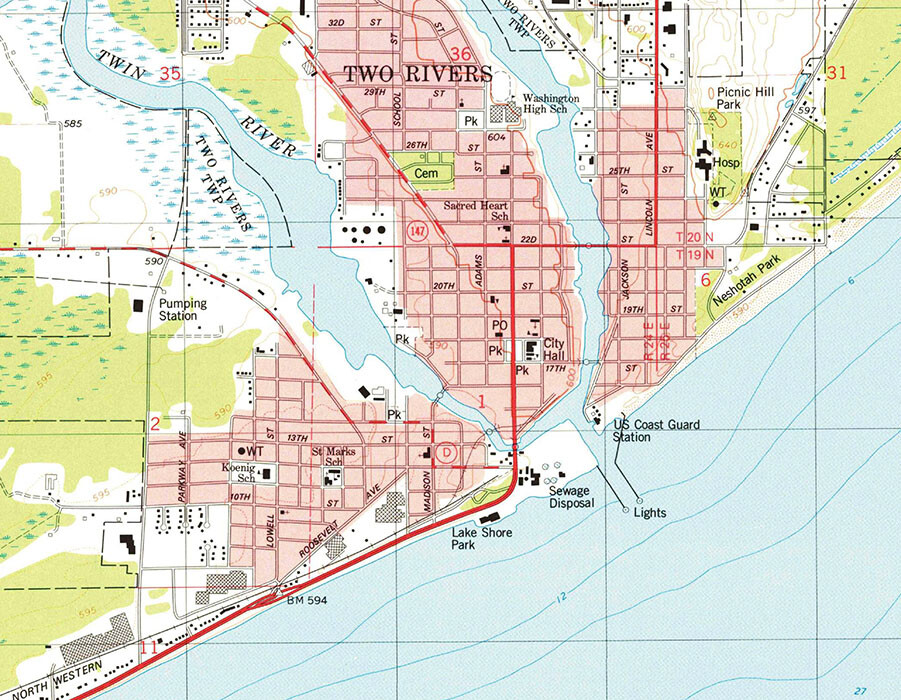 1978 Topo Map of Two Rivers Wisconsin Quad | eBay