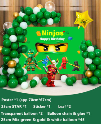 Ninjago Ninja Theme Balloon Happy Birthday Banner Backdrop Poster Party ...