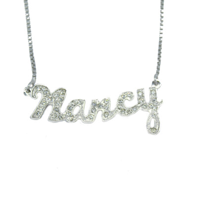 Nancy Name Necklace In Silver For Women With Rhinestones Venetian Chain ...