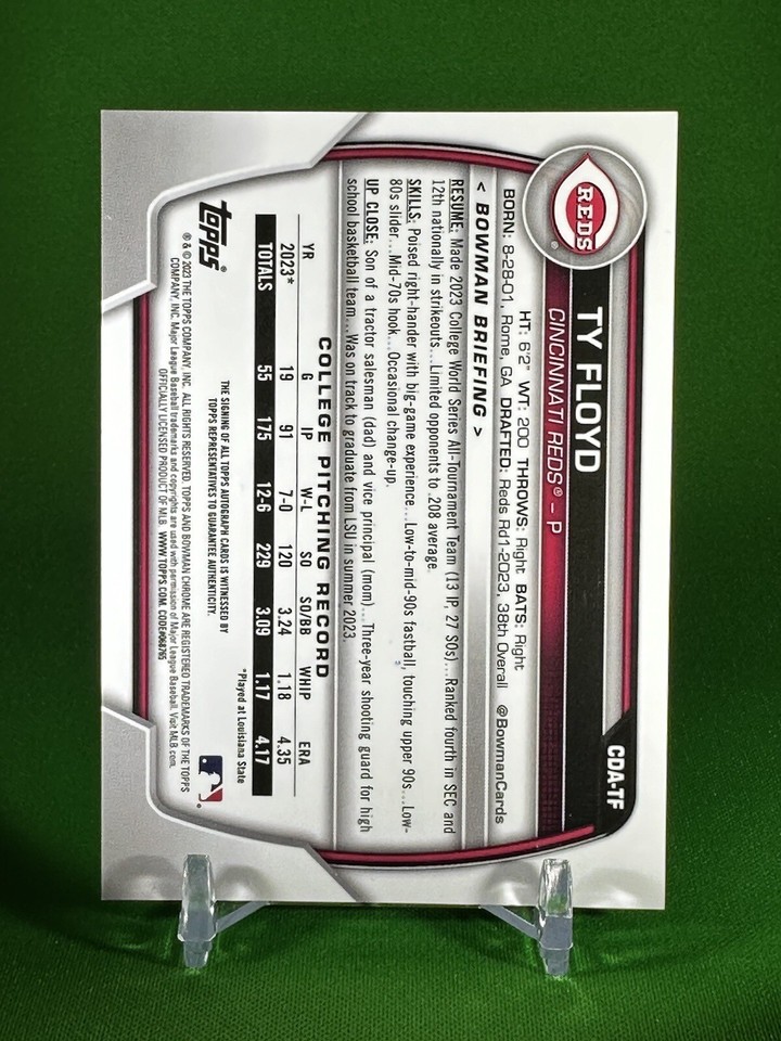 2023 Bowman Draft Chrome TY FLOYD 1st RC Prospect Auto Reds CDA-TF ...