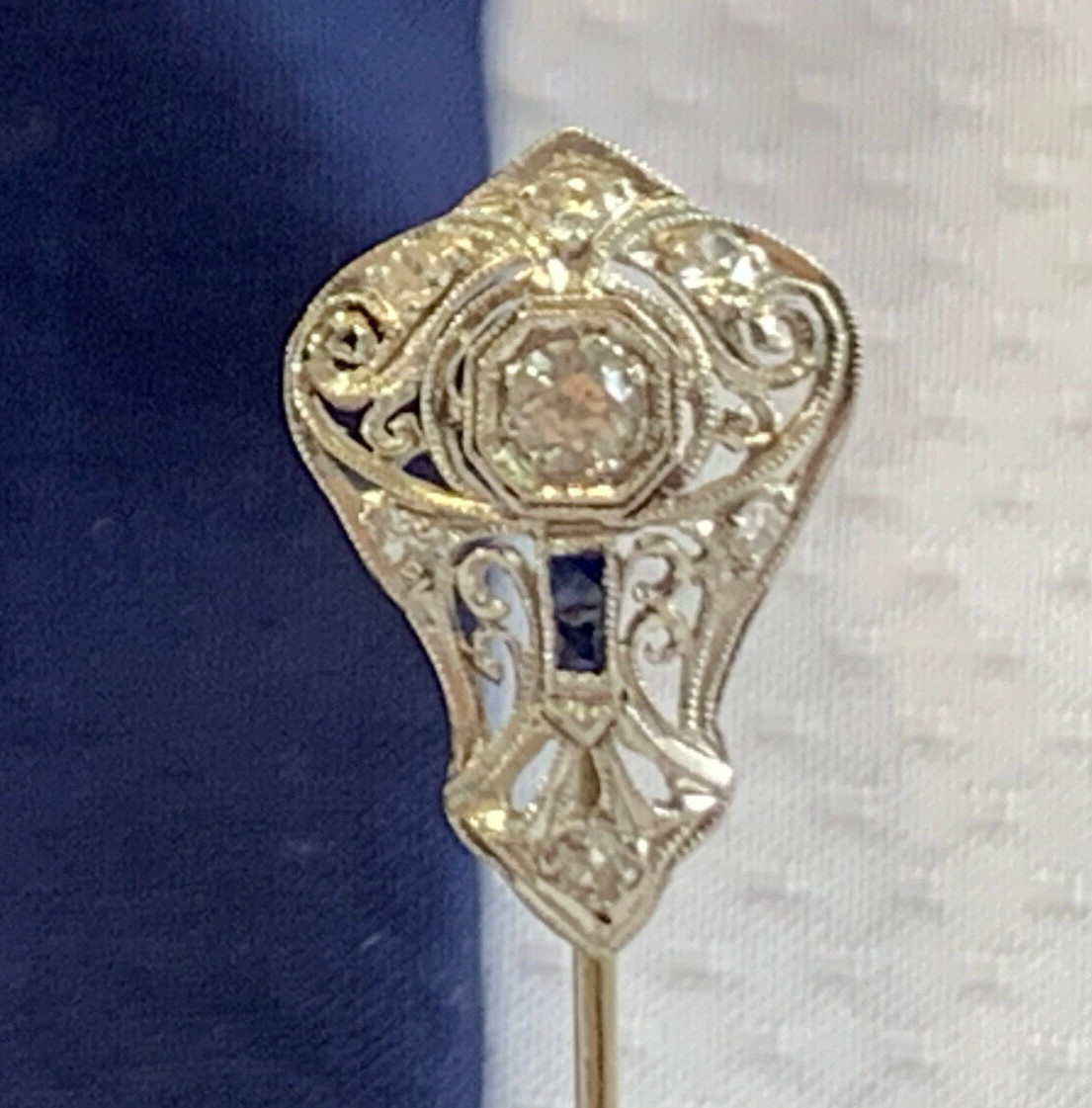 Vtg Platinum & Gold Diamond Stick Pin 2.39g Fine Jewe… - Gem