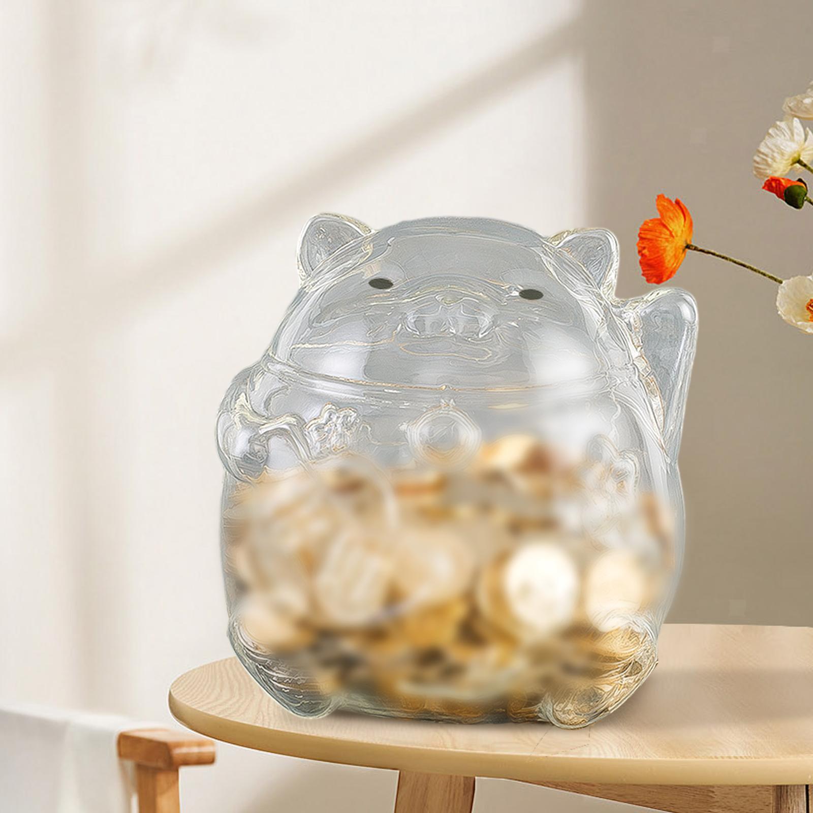 Glass Cat Money Bank Money Box Cute Table Decoration 11x12cm for Kids ...