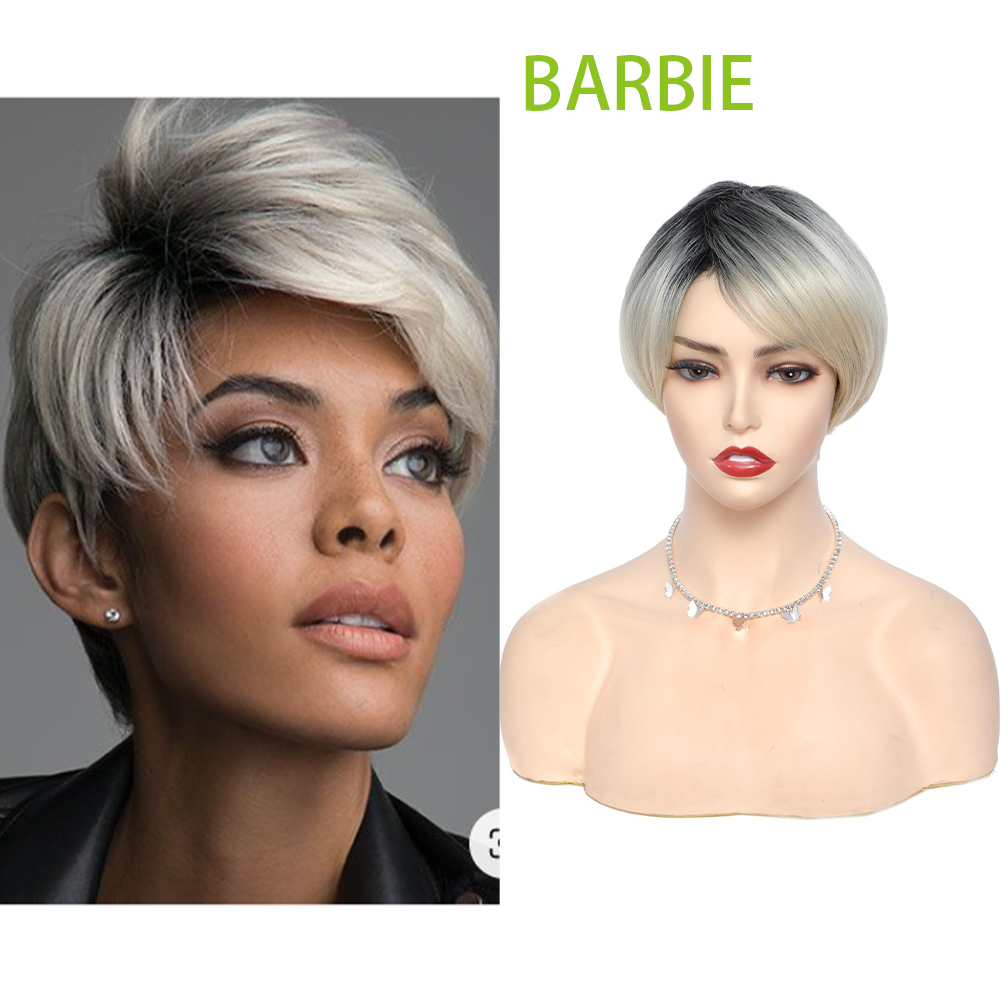 Short Pixie Cut Wig With Bangs Side Part Bob Black Straight Synthetic ...