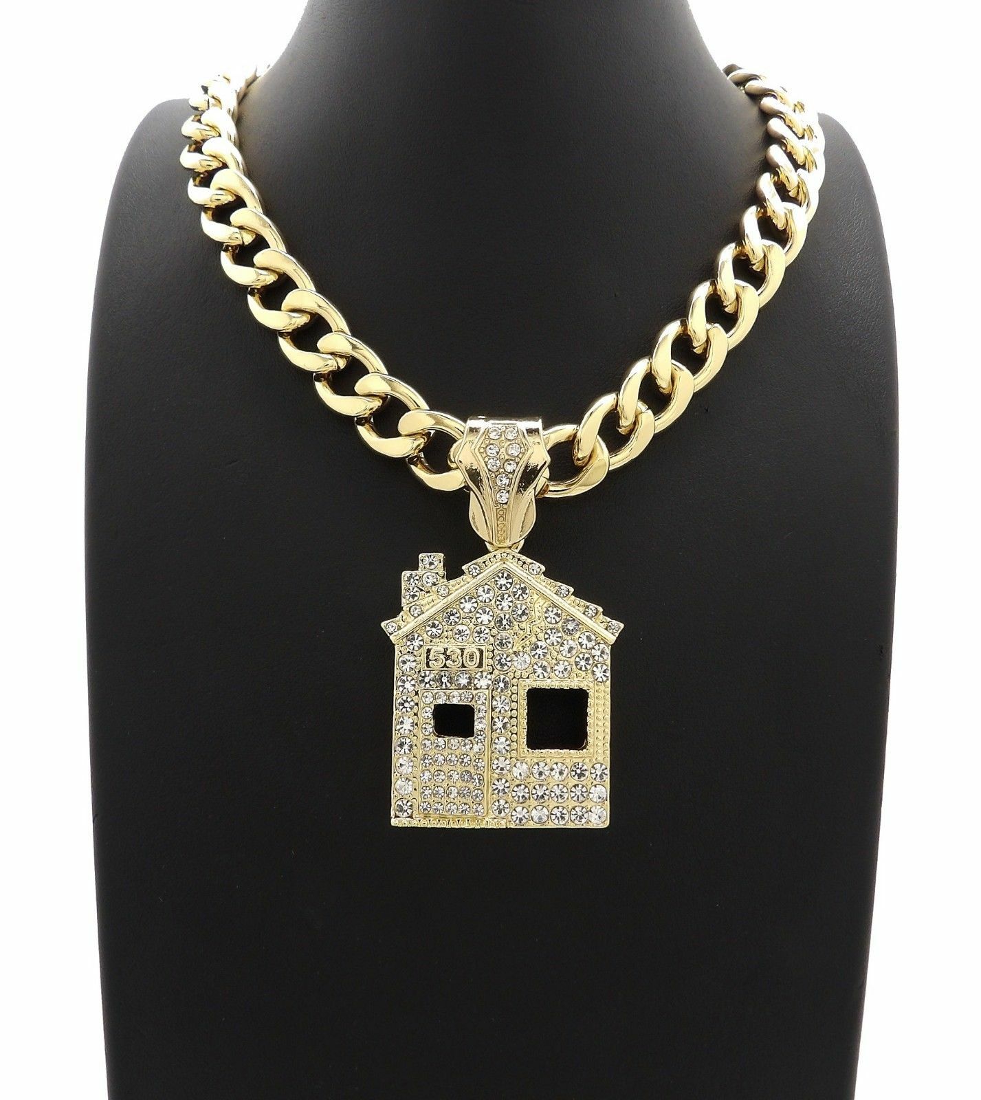 ICED HIP HOP TRAP HOUSE BLING PENDANT & 11mm 20" CUBAN CHOKER CHAIN ...
