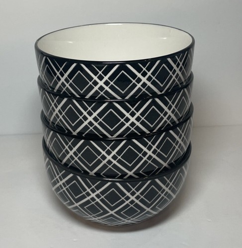 Dover & York Deep Black And White Bowls Cereal Soup Bowls Set Of 4 EUC ...
