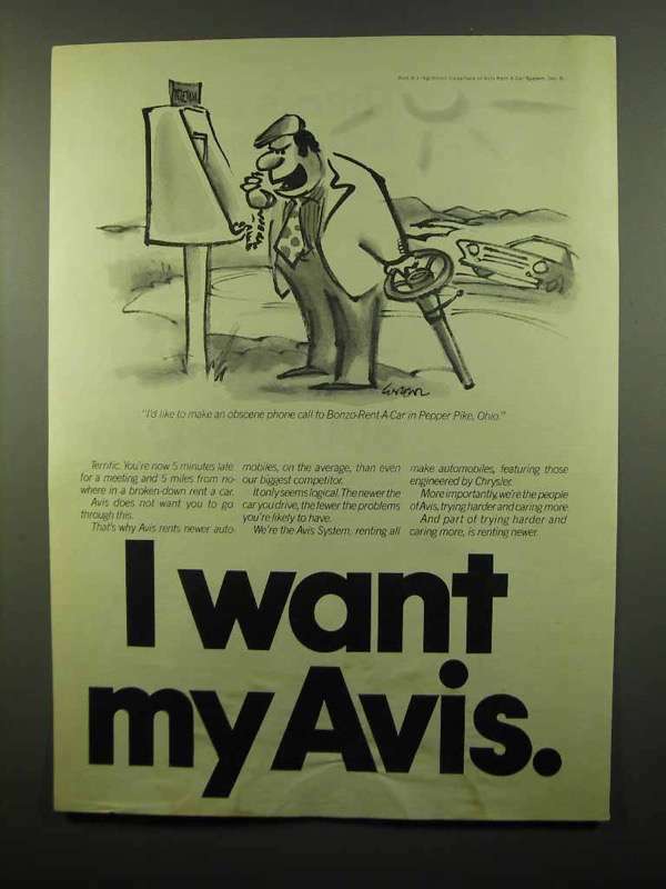 1975 Avis Car Rental Advertisement - I Want My Avis | eBay