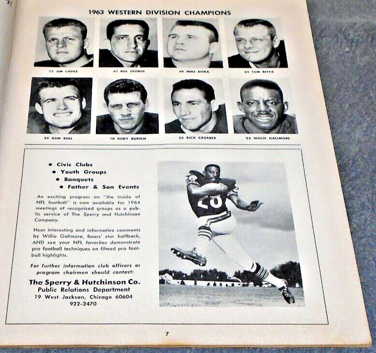 1963 NFL WORLD CHAMPIONSHIP PROGRAM CHICAGO BEARS vs NEW YORK GIANTS ...