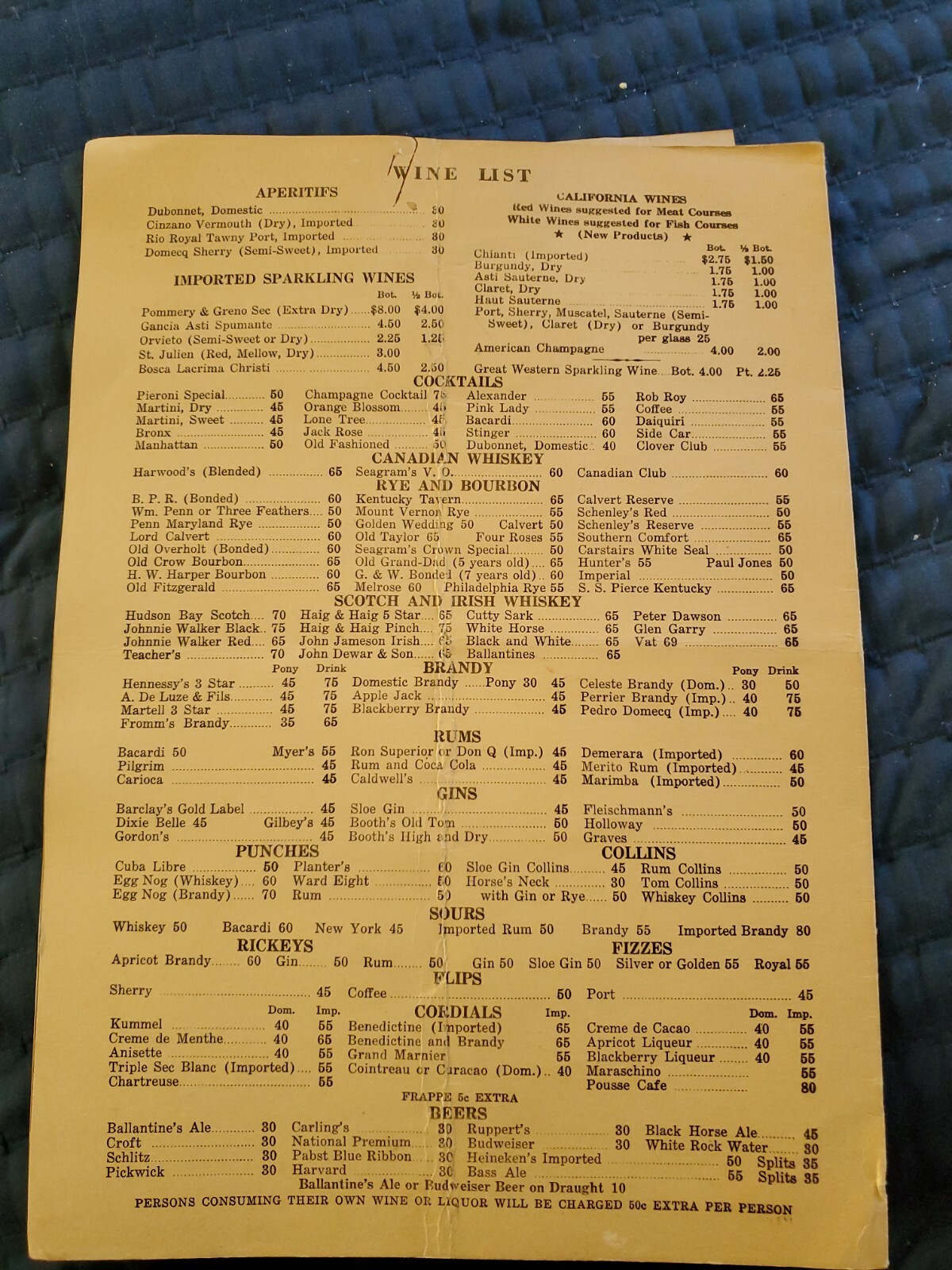 Vintage 1930s 1940s Boston Menu Pieroni’s Sea Grills And Restaurants | eBay