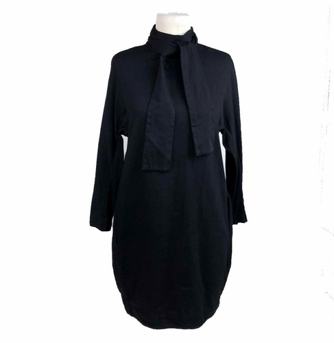 Cos Black Dress Long Sleeves Secretary Bow High Neck Minimalist Cotton ...