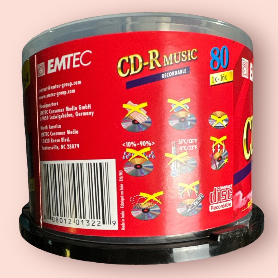 EMTEC CD-R 80 MINS 50 PACK Missing One Audio Music CDR Blank Recordable ...