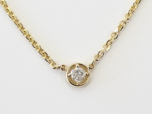 14k Yellow Gold Cable Chain Link Diamond Solitaire Necklace Pendant ~7 ...