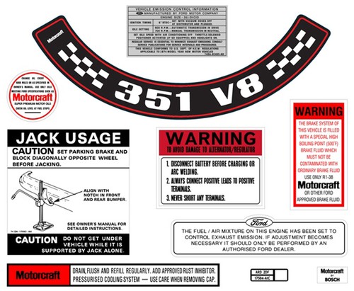Ford Decal Kit XB ZG 351 V8 With Large Air Cleaner sticker jack ...