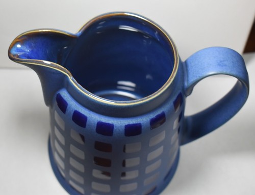 Denby England Handcrafted Pottery Pitcher Cobalt Blue Checked Reflex ...
